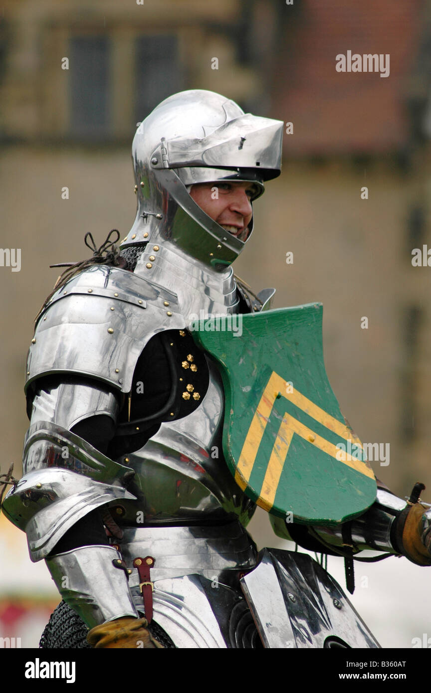 Smiling Knight in Armour with Shield Stock Photo - Alamy