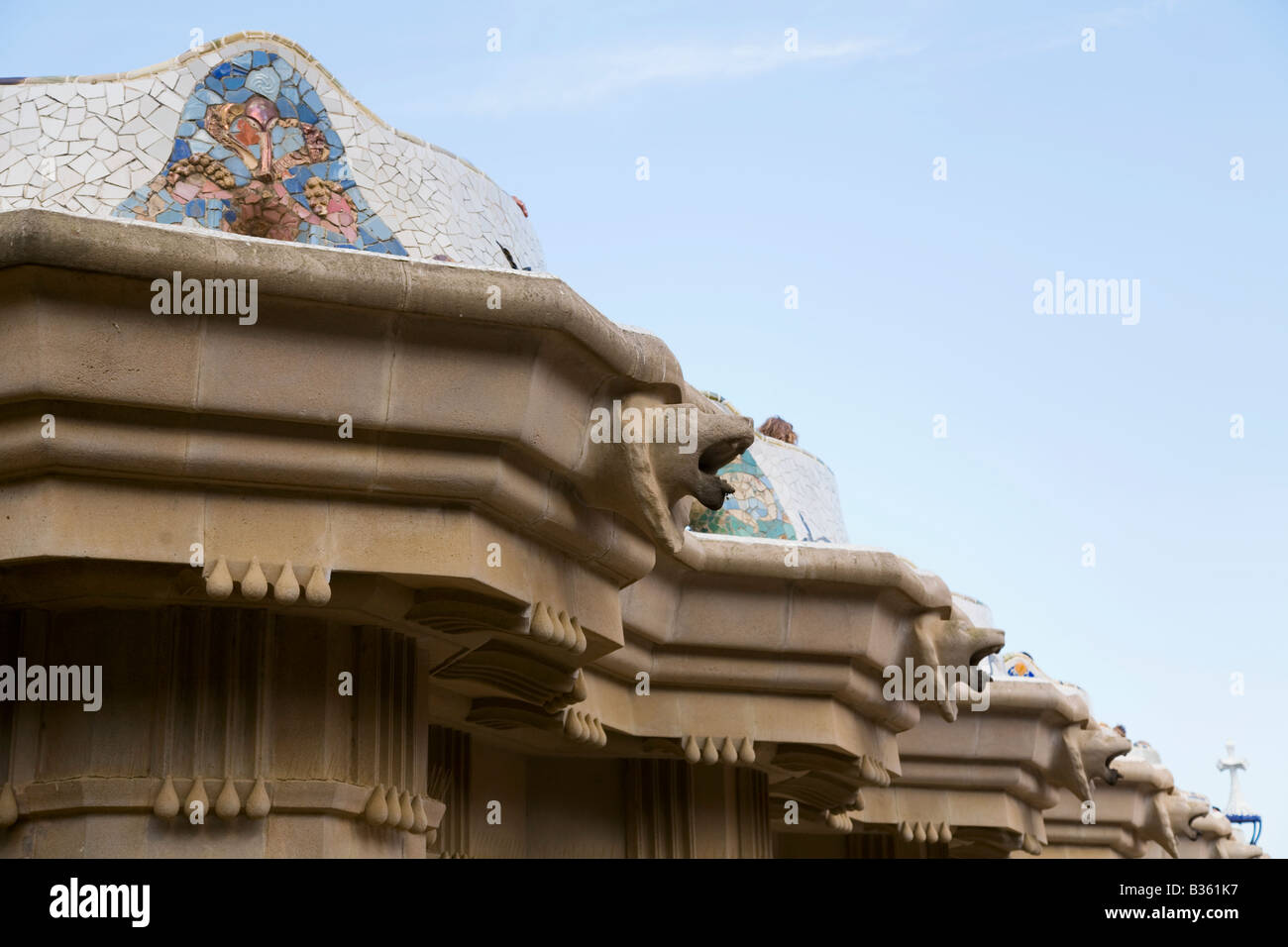 SPAIN Barcelona Columns support curved benches in Parc Guell designed ...
