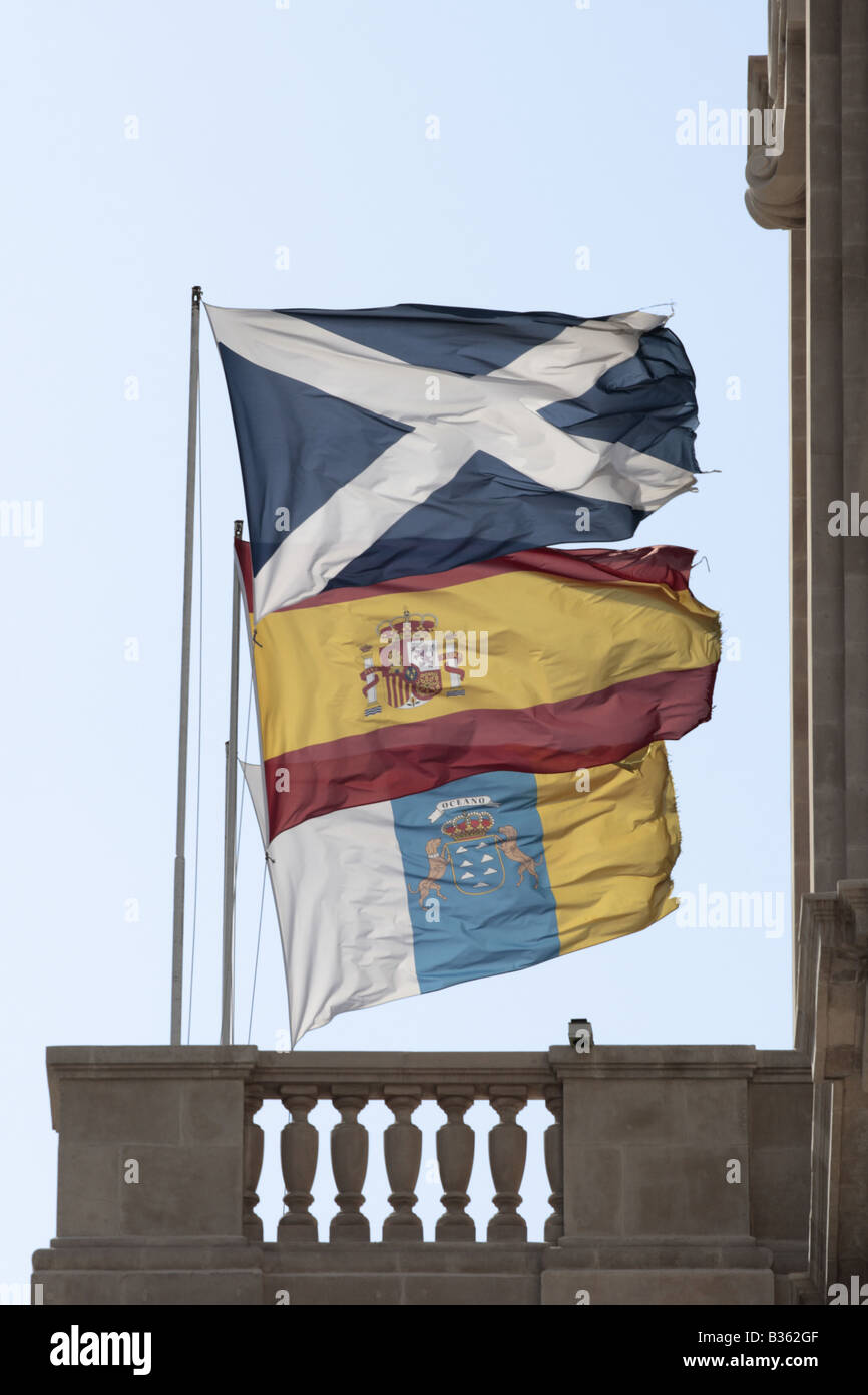 The flags of Tenerife St Andrews cross Spanish national flag and the ...