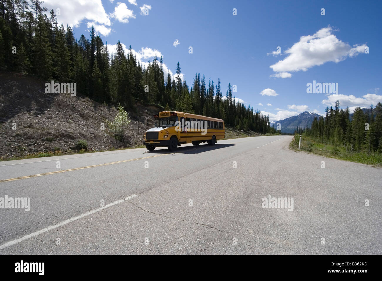 schoolbus in the rockies - icefields parkway, banff national park ...