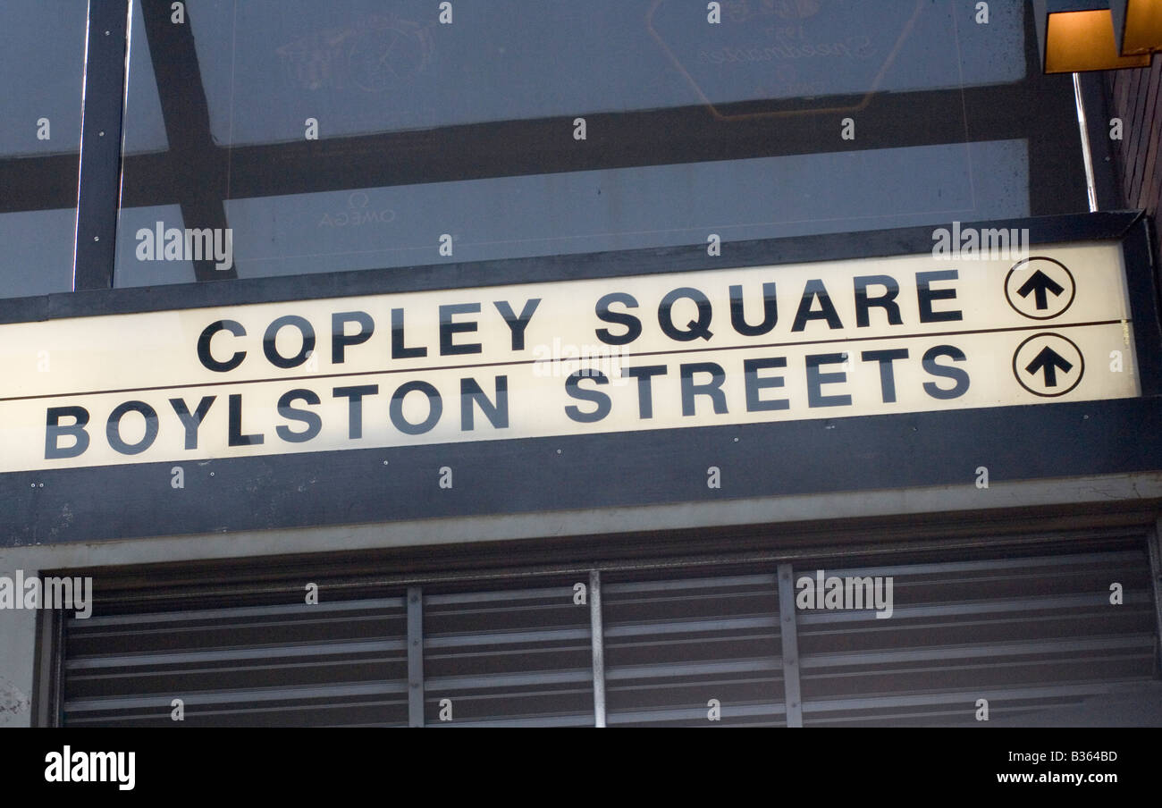 copley square sign at the exit from the Copley MBTA station in Boston ...