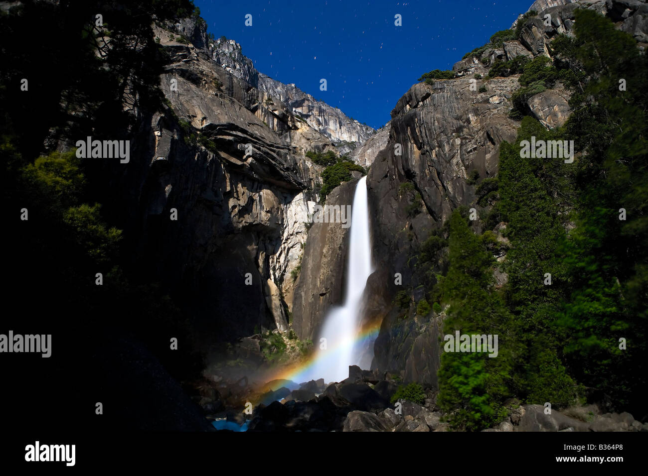 A full moon to the east allows for a time exposed moonbow over lower ...