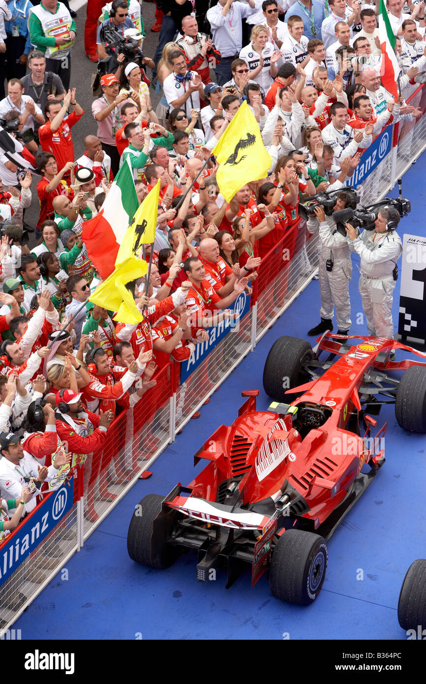 Ferrari team celebrate win and second place at the 2008 Bahrain Formula ...