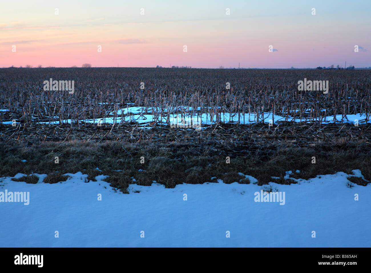FEBRUARY SUNSET OVER CORNFIELD IN CENTRAL ILLINOIS USA Stock Photo - Alamy