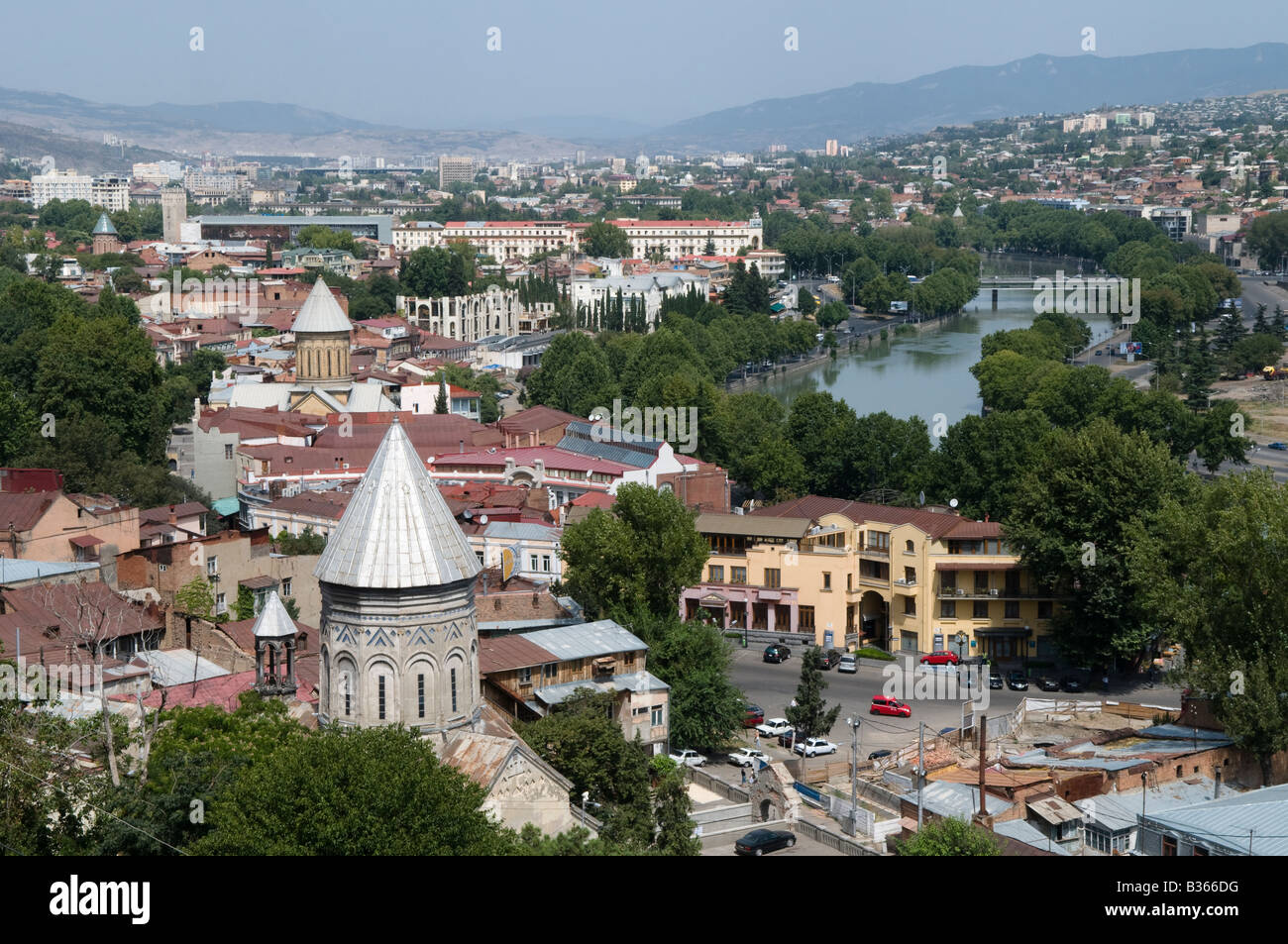 View of the old district of Tbilisi with Kura Mtkvari River running ...
