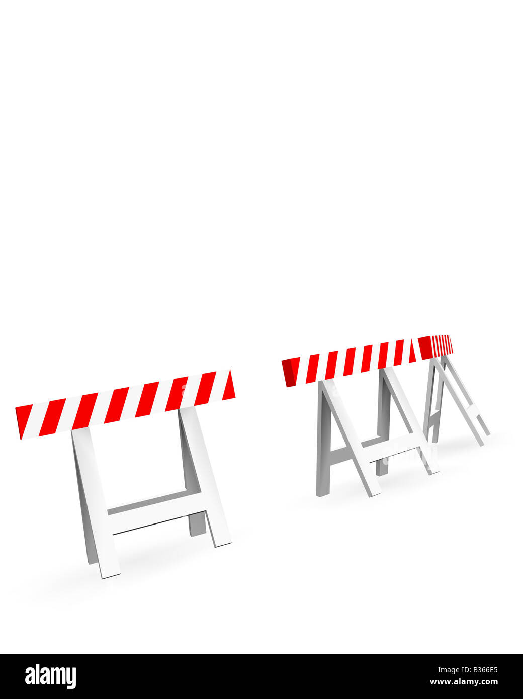roadblock white and red on white background Stock Photo - Alamy