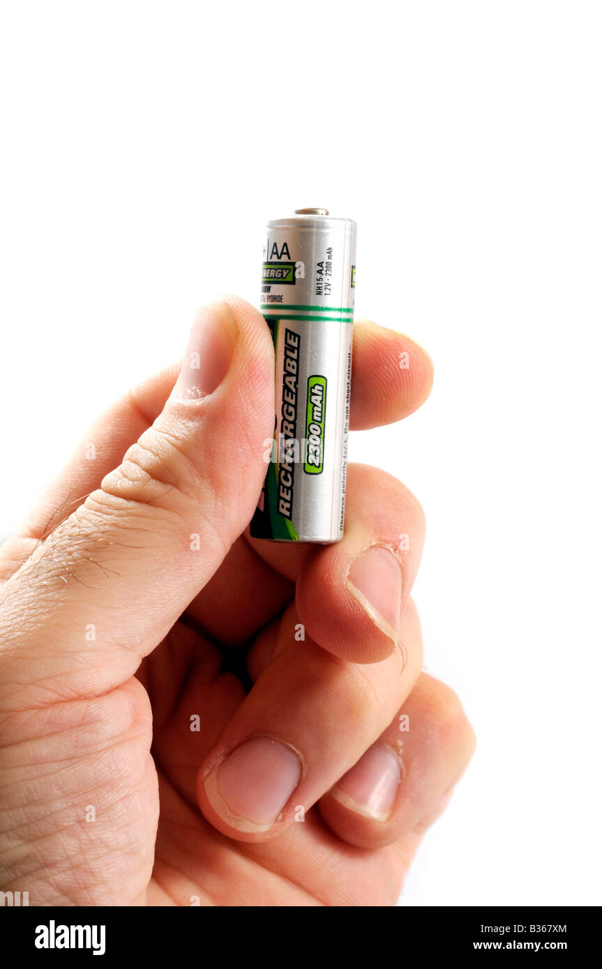 male hand holds rechargeable battery Stock Photo - Alamy
