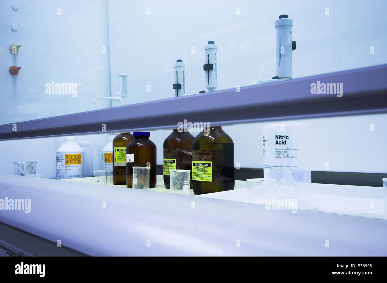 Acid bench under a flow hood at Water Quality Laboratory, Michelson ...