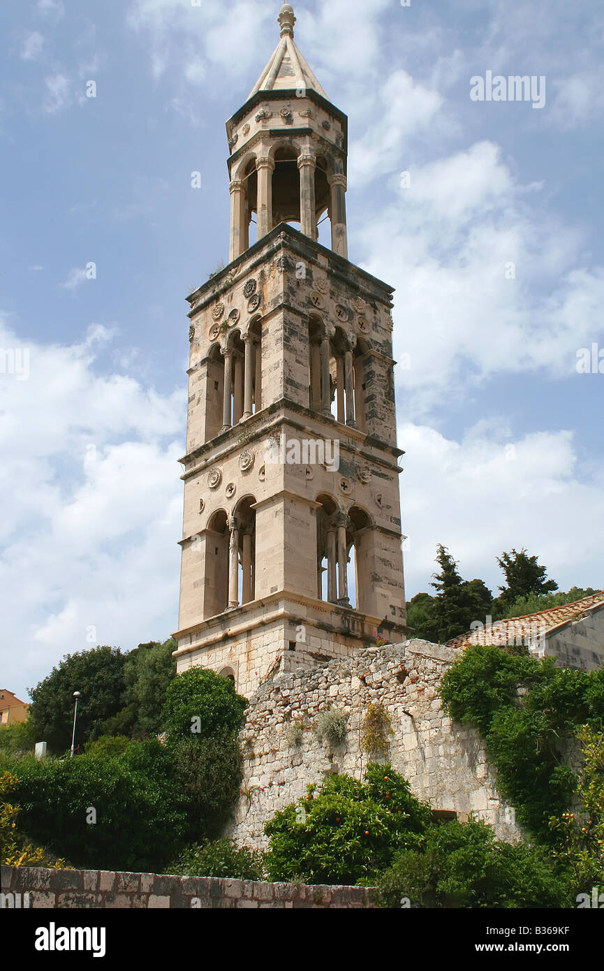 Tower of a church in town Hvar, Island Hvar Stock Photo - Alamy