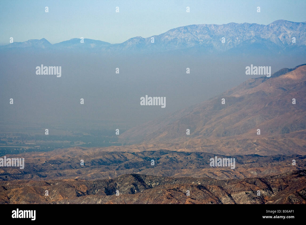 A grey heavy haze of Smog lies in the valley of Hemet California Stock ...