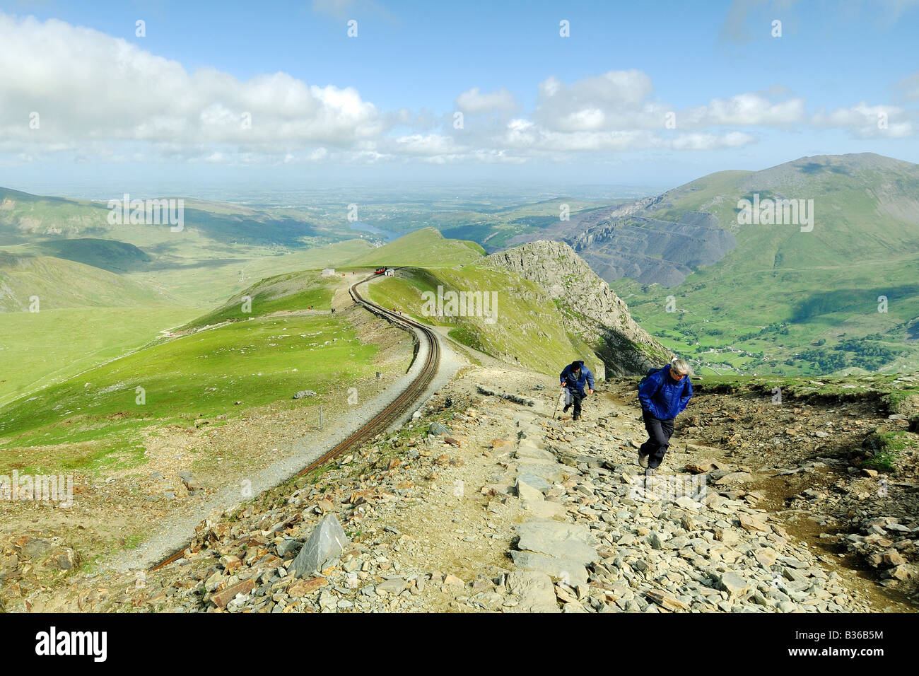 Two people walking up the llanberis path away from Clogwyn railway ...