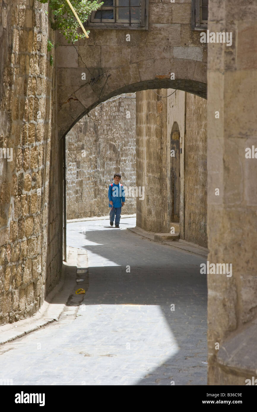 Syrian Schoolboy Walking in the Old City in Aleppo Syria Stock Photo ...