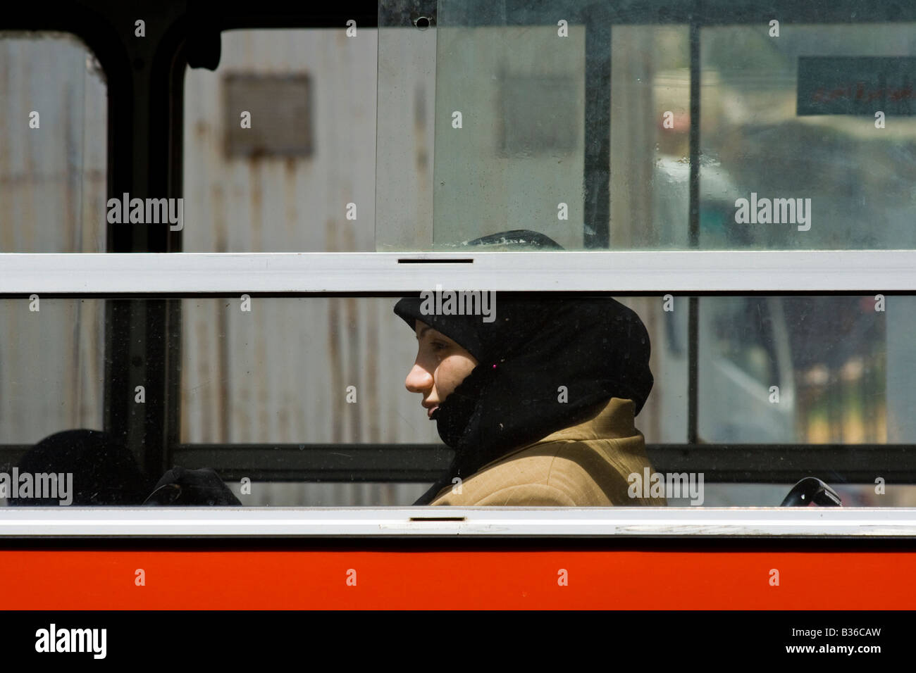 Young Muslim Woman Riding a Bus through the Old City in Aleppo Syria ...