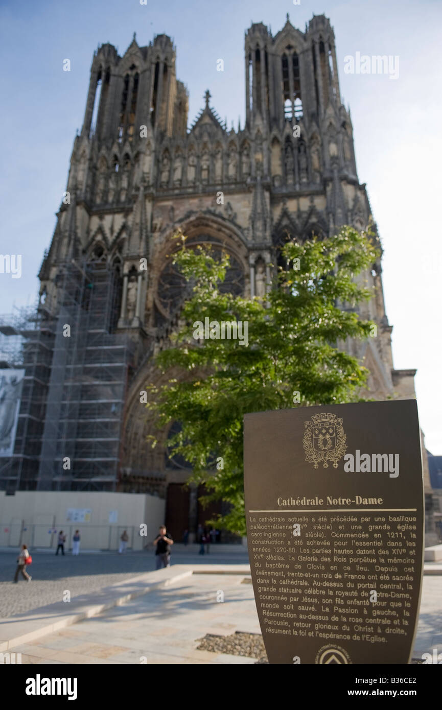 reims cathedral frontage and tourist information sign France Stock ...