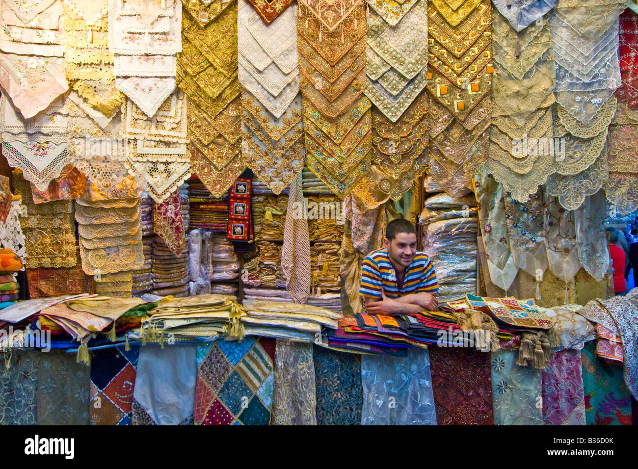 Textile Vendor Inside the Souk in the Old City in Damascus Syria Stock ...