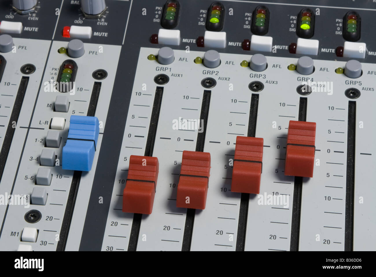 Channel and group faders from a mixing desk Stock Photo - Alamy