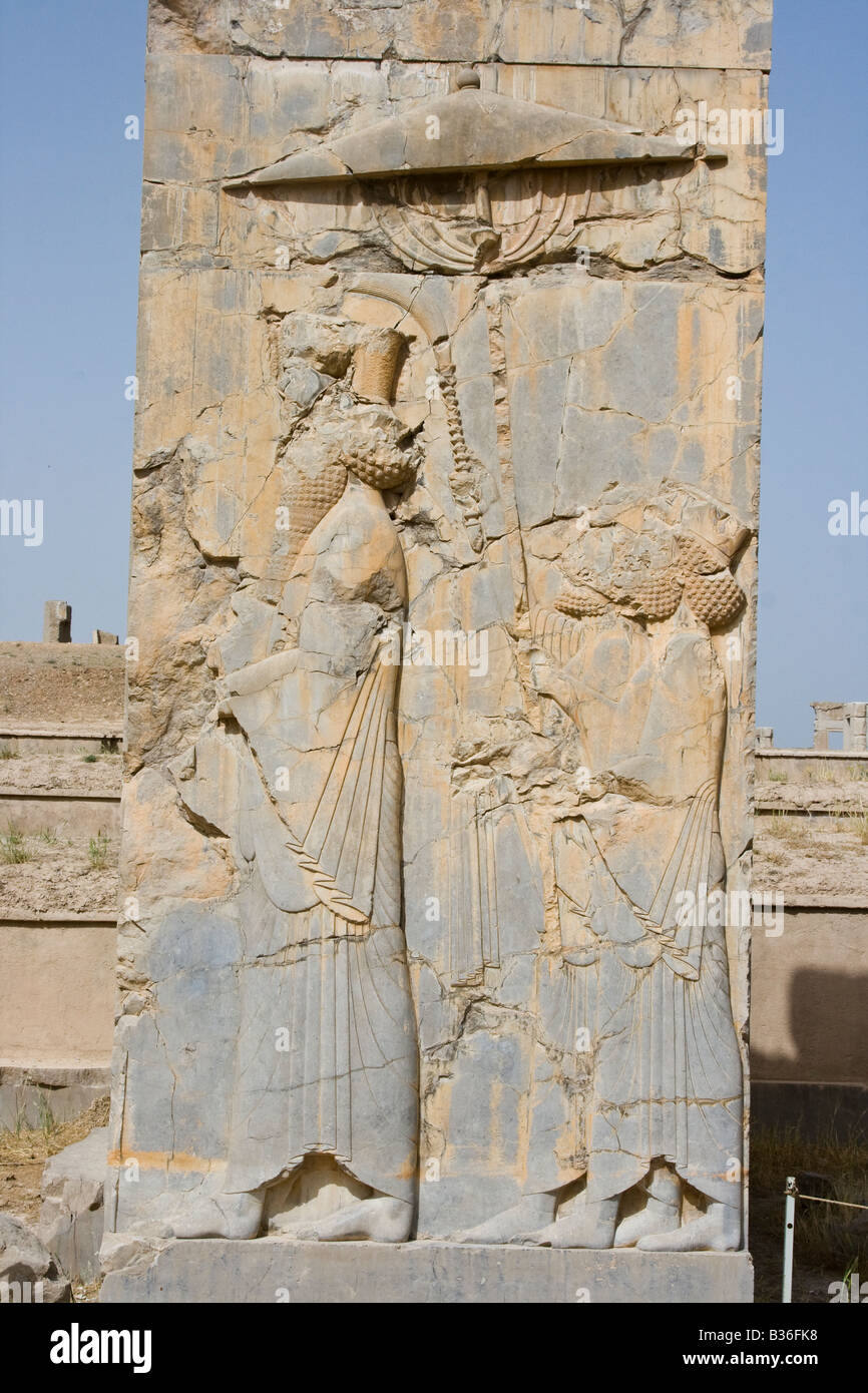 Stone Carved Relief of the Emperor at the Ruins of Persepolis in Iran ...