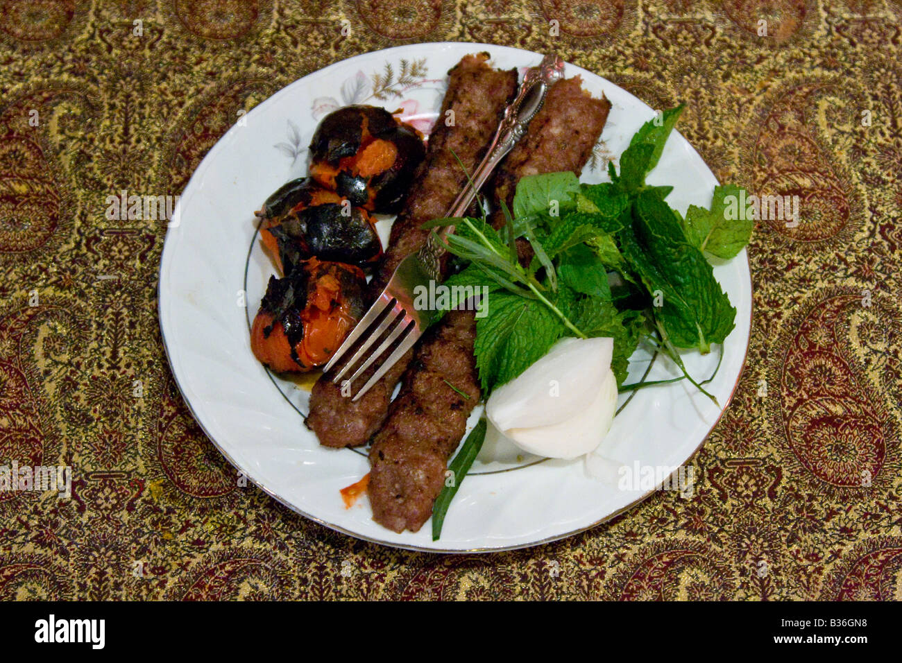 Kubideh Kebab Iranian Food at a Restaurant in Shiraz Iran Stock Photo ...