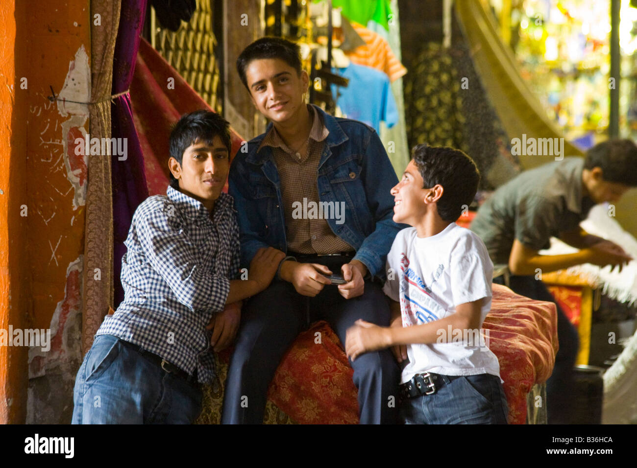 Iranian Boys in Regents Bazaar in Kerman Iran Stock Photo - Alamy