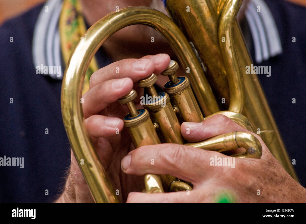 musician playing horn at jazz festival in Sweden Stock Photo - Alamy