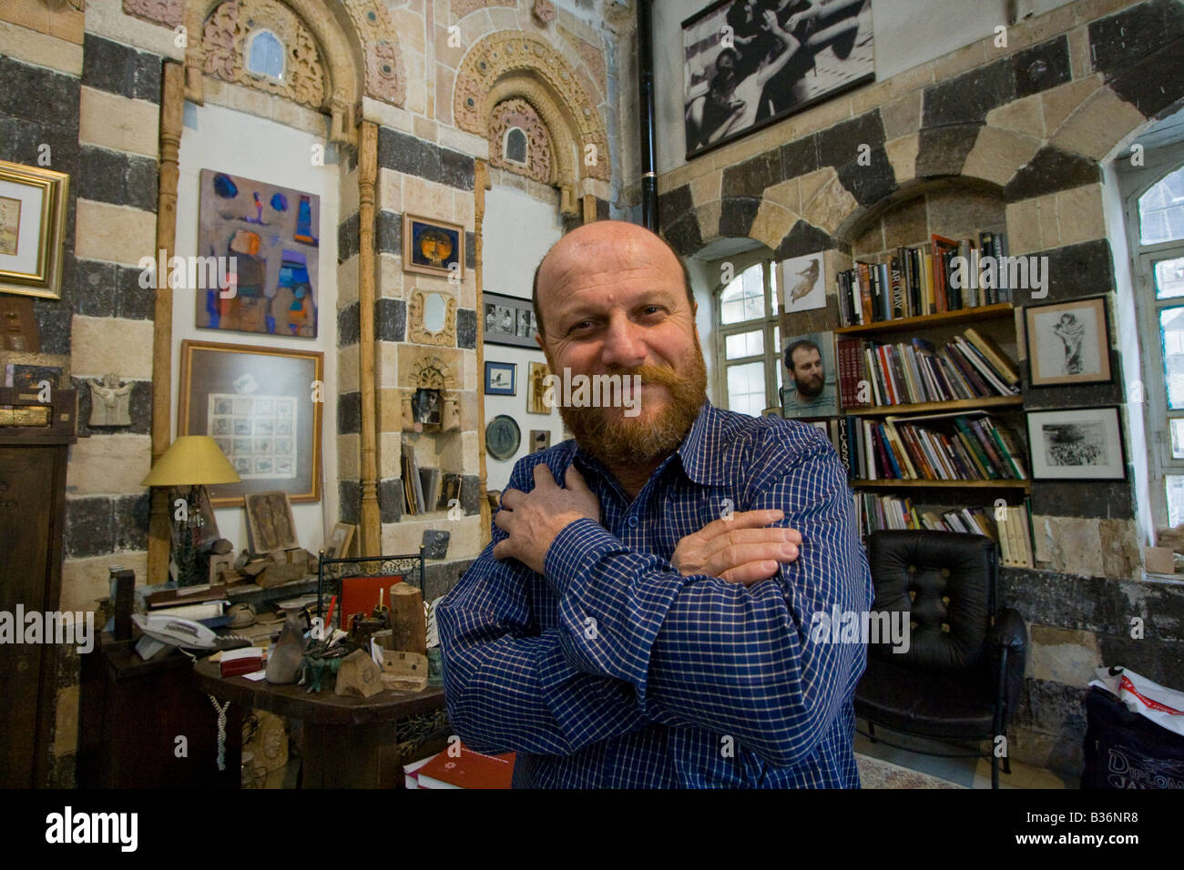 Well Known Syrian Modern Artist Mustafa Ali in his Home in the Old City ...