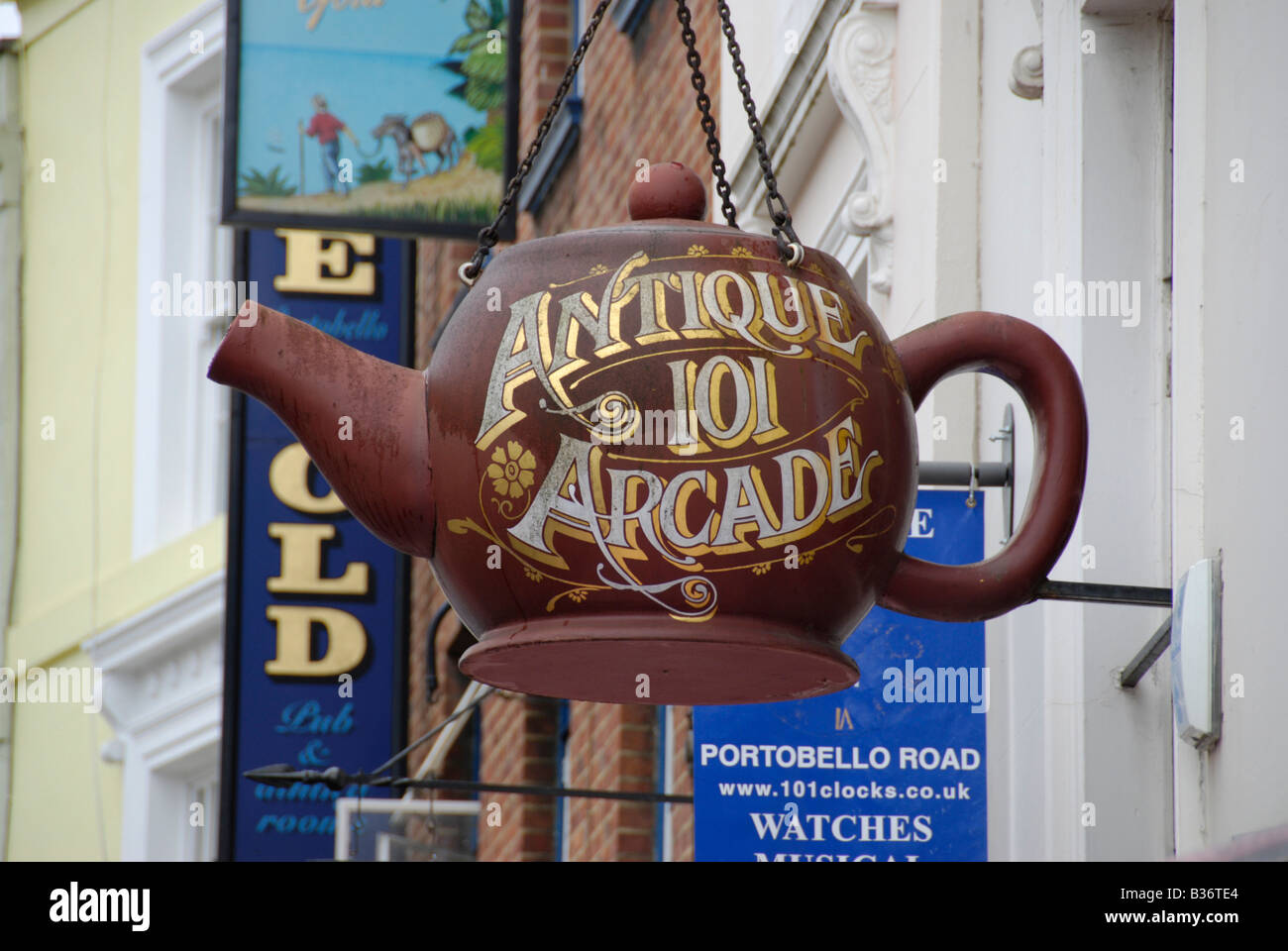 Giant teapot hanging outside antique shop in Portobello Road Notting ...