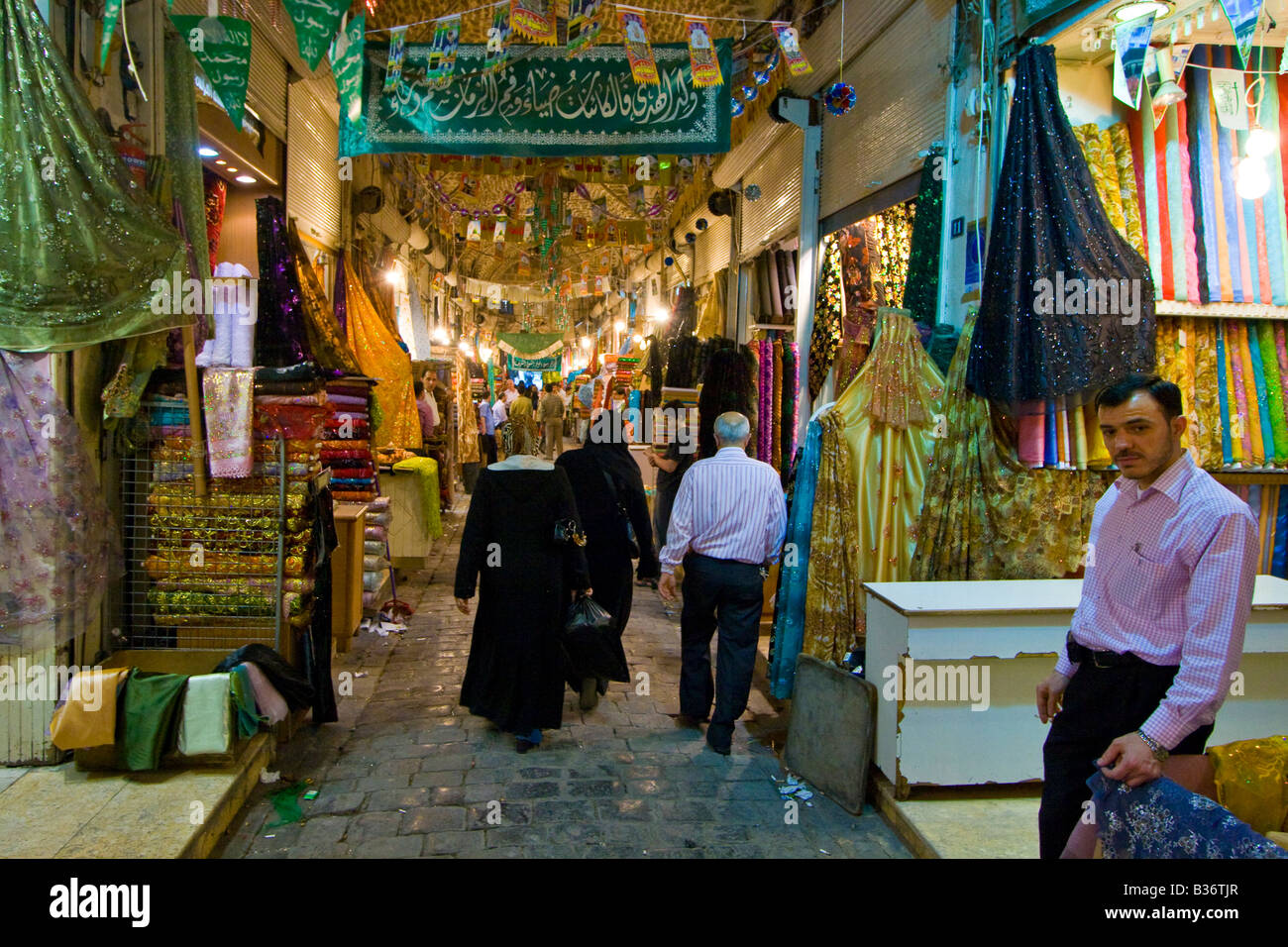 Textile Shops in the Souk in the Old City in Aleppo Syria Stock Photo ...