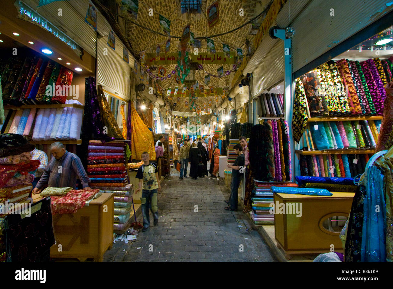 Textile Shops in the Souk in the Old City in Aleppo Syria Stock Photo ...