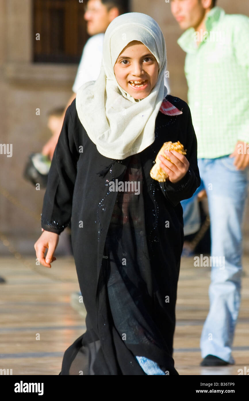 Young Muslim Girl in the Grand or Umayyad Mosque in the Old City in ...