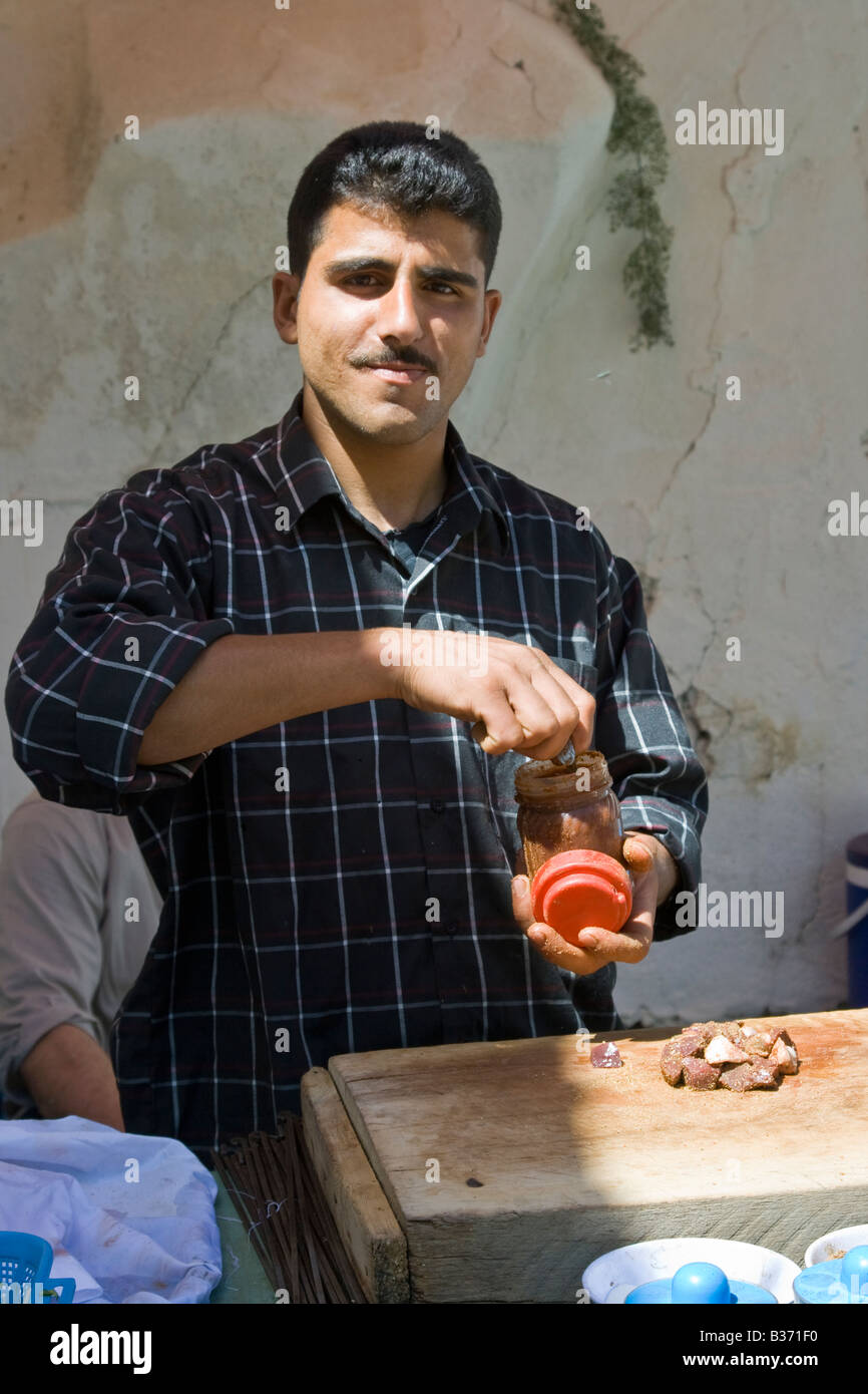 Syrian Man Seasoning Lamb Kebab in the Old City in Aleppo Syria Stock ...