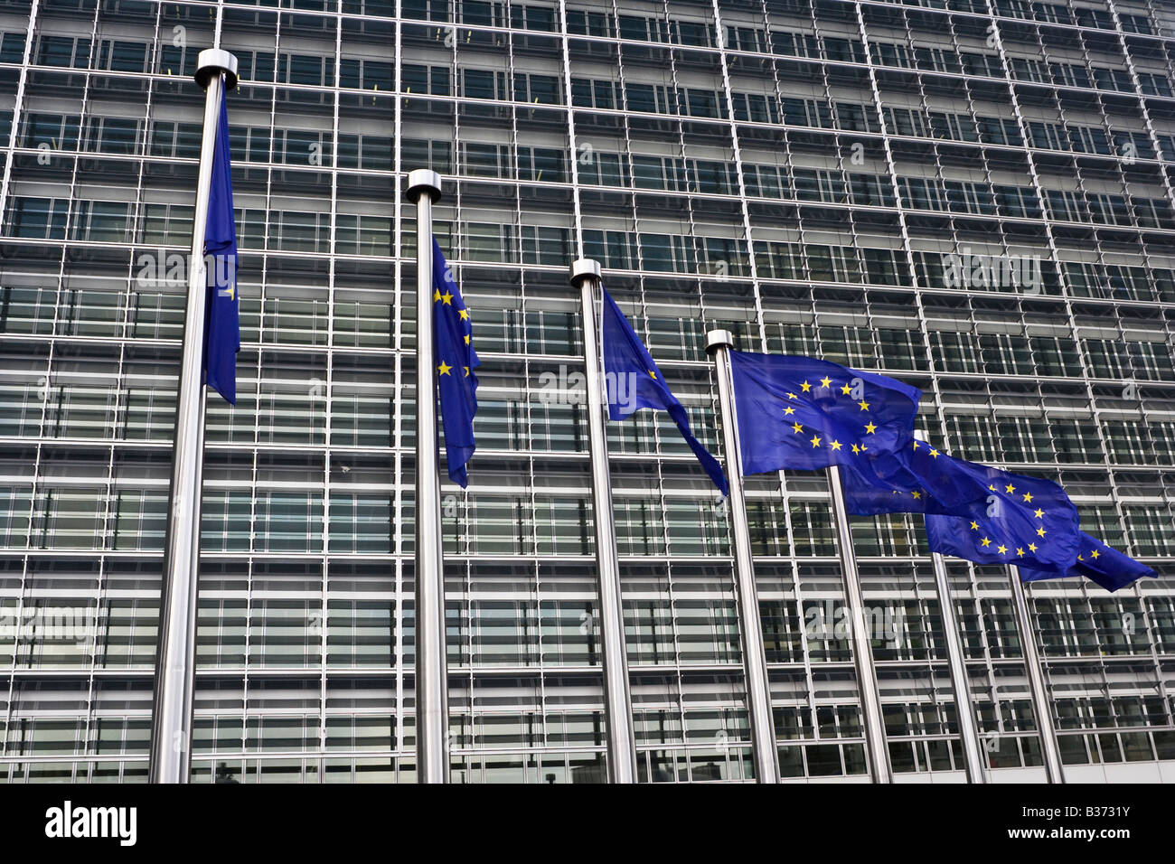 European flags flying in front of the Berlaymont in Brussels, Belgium ...