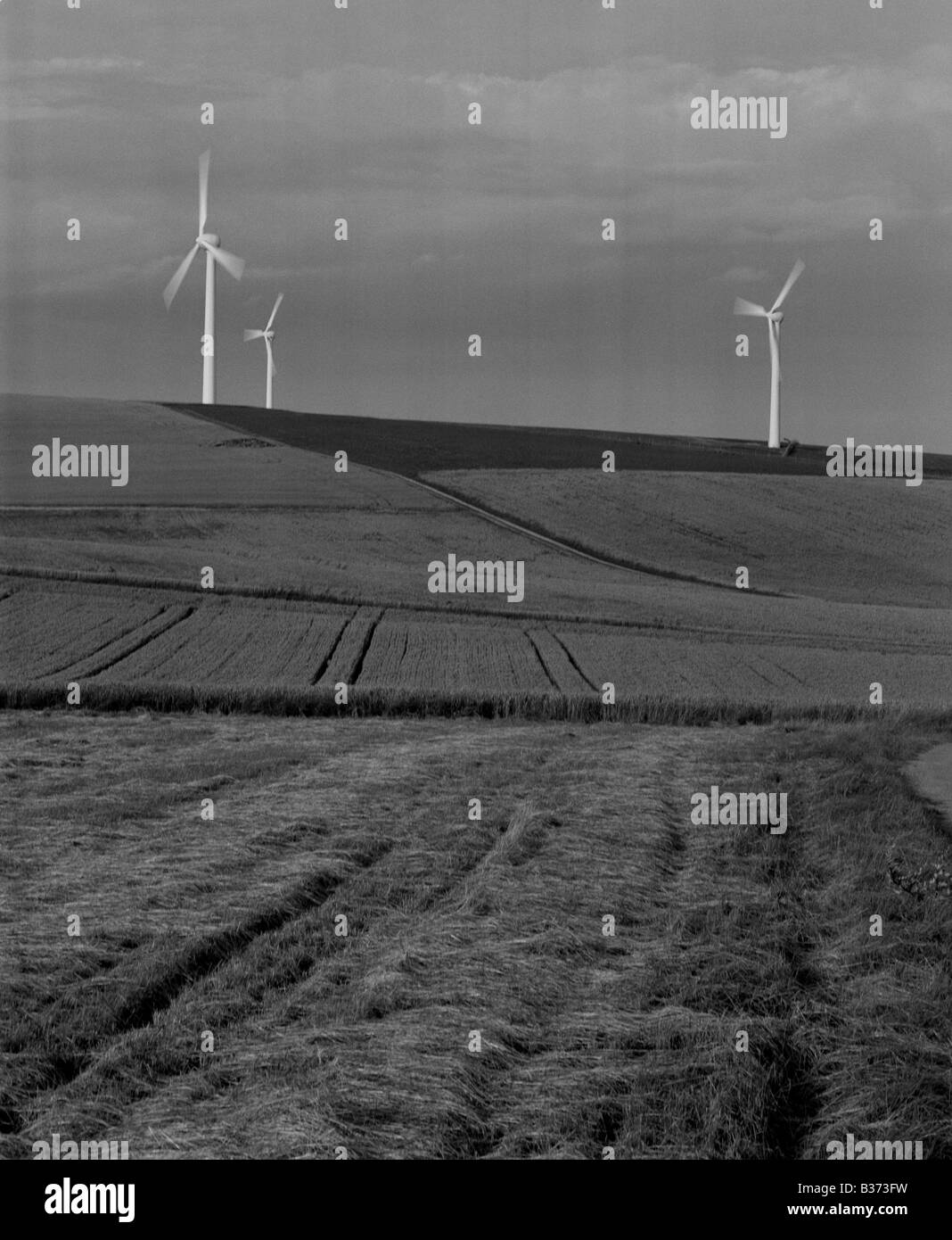 Countryside and wind turbines Black and White Stock Photos & Images - Alamy