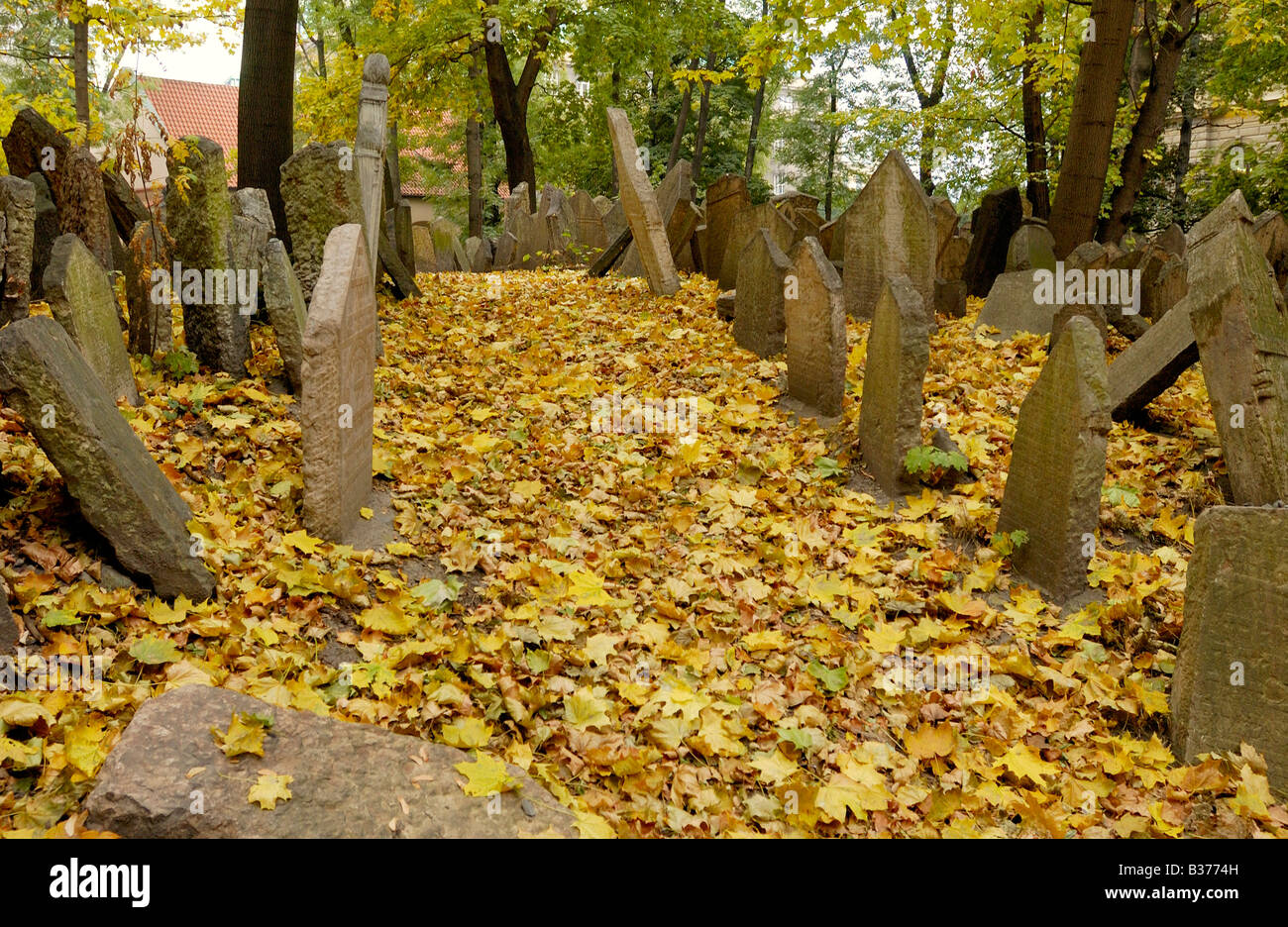 Jewish graveyard gravestones on Judaic Cemetery, Prague, Czech Republic ...