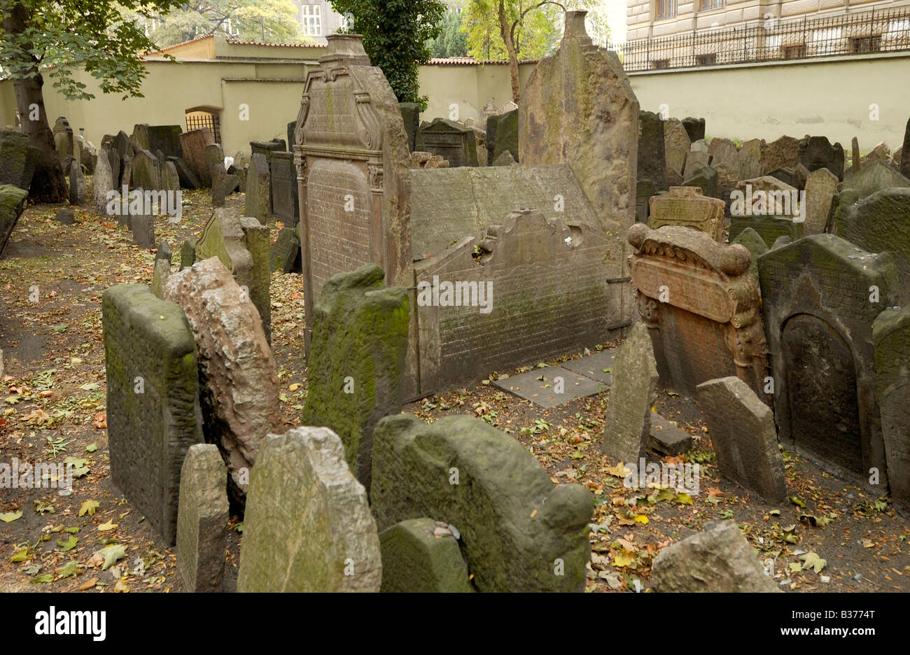 Jewish graveyard gravestones on Judaic Cemetery, Prague, Czech Republic ...