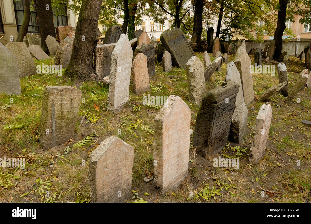 Jewish graveyard gravestones on Judaic Cemetery, Prague, Czech Republic ...