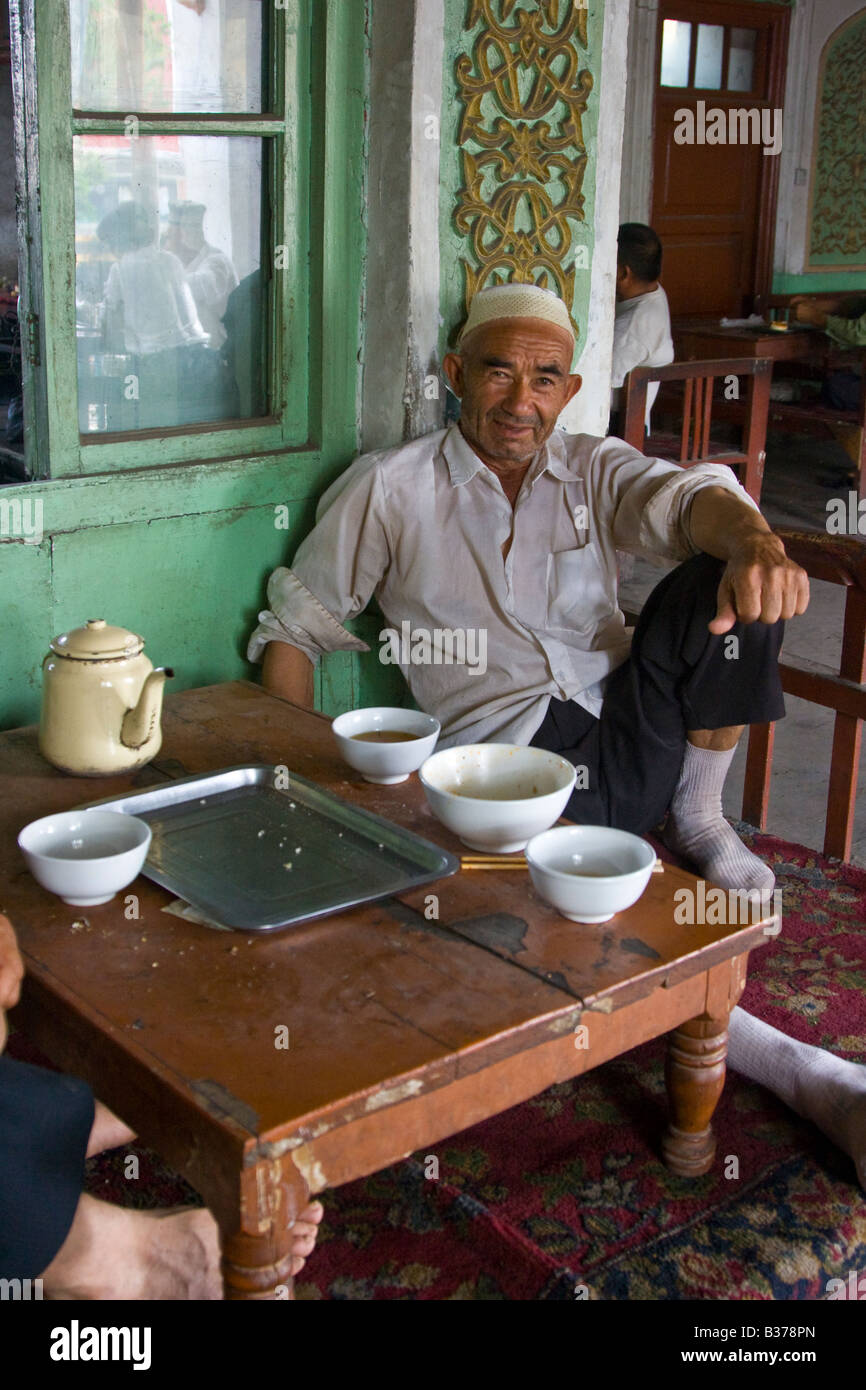 Uyghur Man in a Teahouse in Old Kashgar in Xinjiang Province China ...