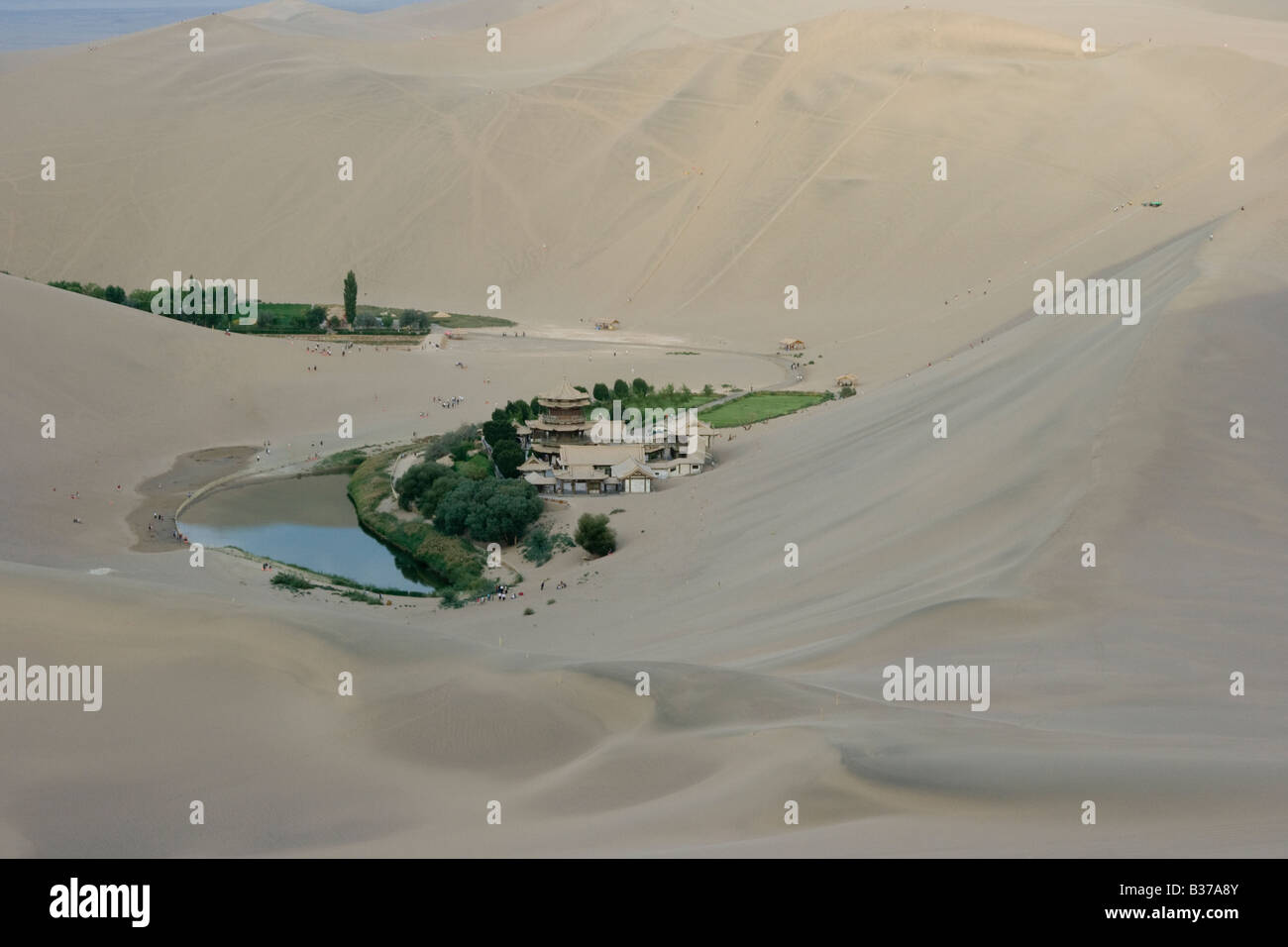 Crecent Moon Lake at Singing Sands Mountain Sand Dunes in Dunhuang ...