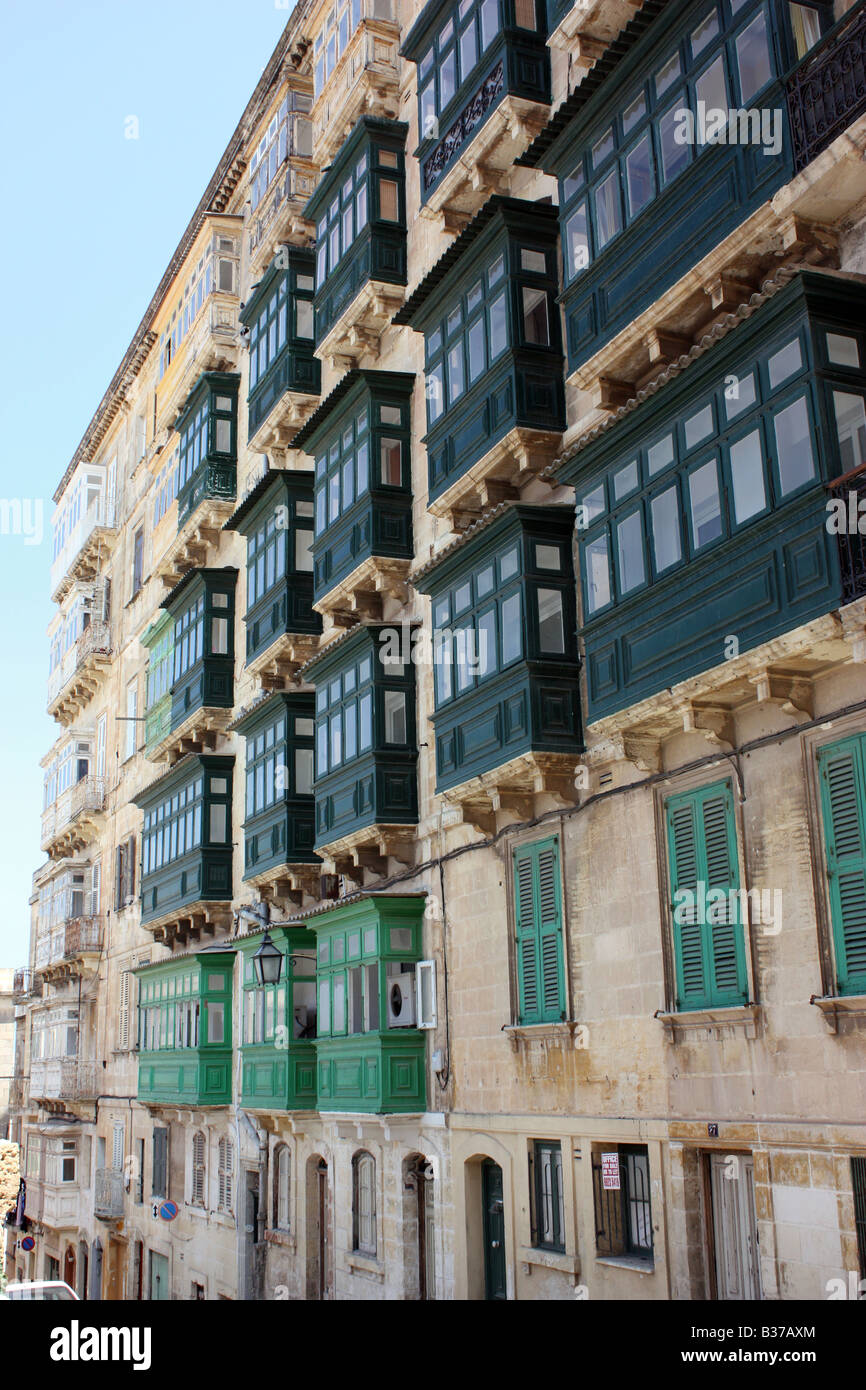 Traditional balconies in Valletta Stock Photo - Alamy