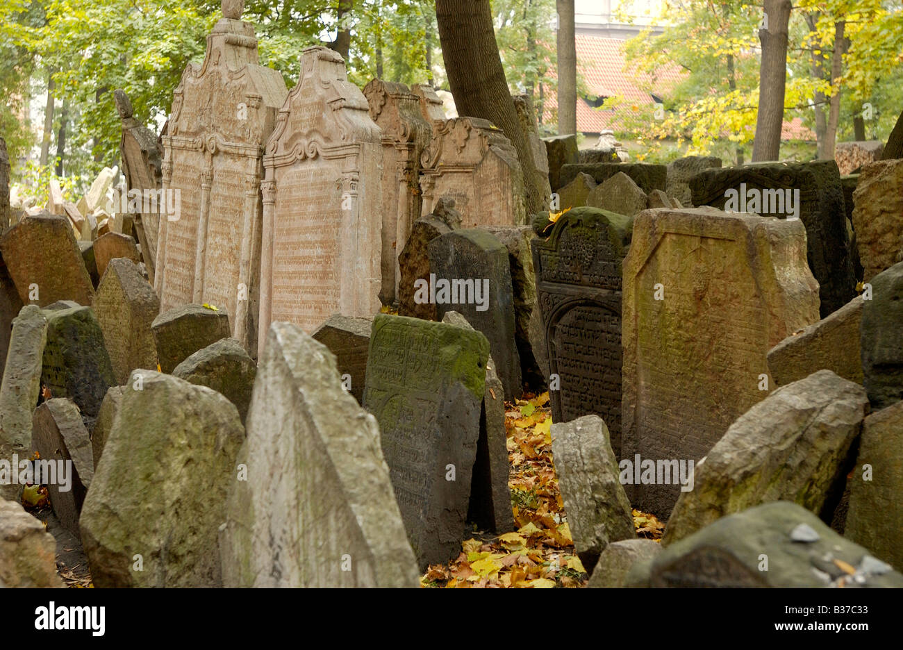 Jewish graveyard gravestones on Judaic Cemetery, Prague, Czech Republic ...