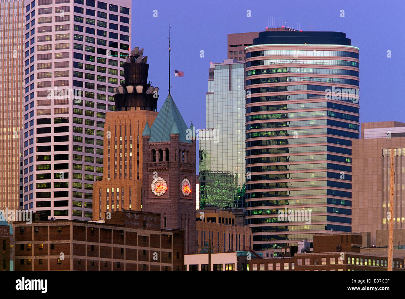 CLOCK TOWER OF HISTORIC HENNEPIN COUNTY COURTHOUSE AMID DOWNTOWN ...