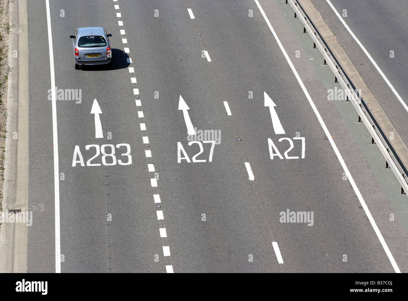 Car driving on a dual carriageway road A27 highway in West Sussex ...