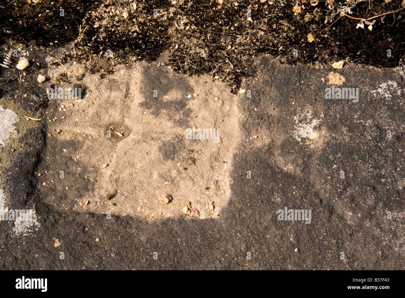 An ancient stone marking on a stone near Munnar in the Nilgiri Hills of ...