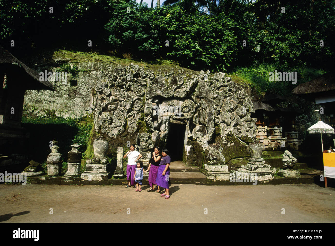 Elephant Cave Hindu temple Entrance Carvings GOA GAJAH BALI INDONESIA ...