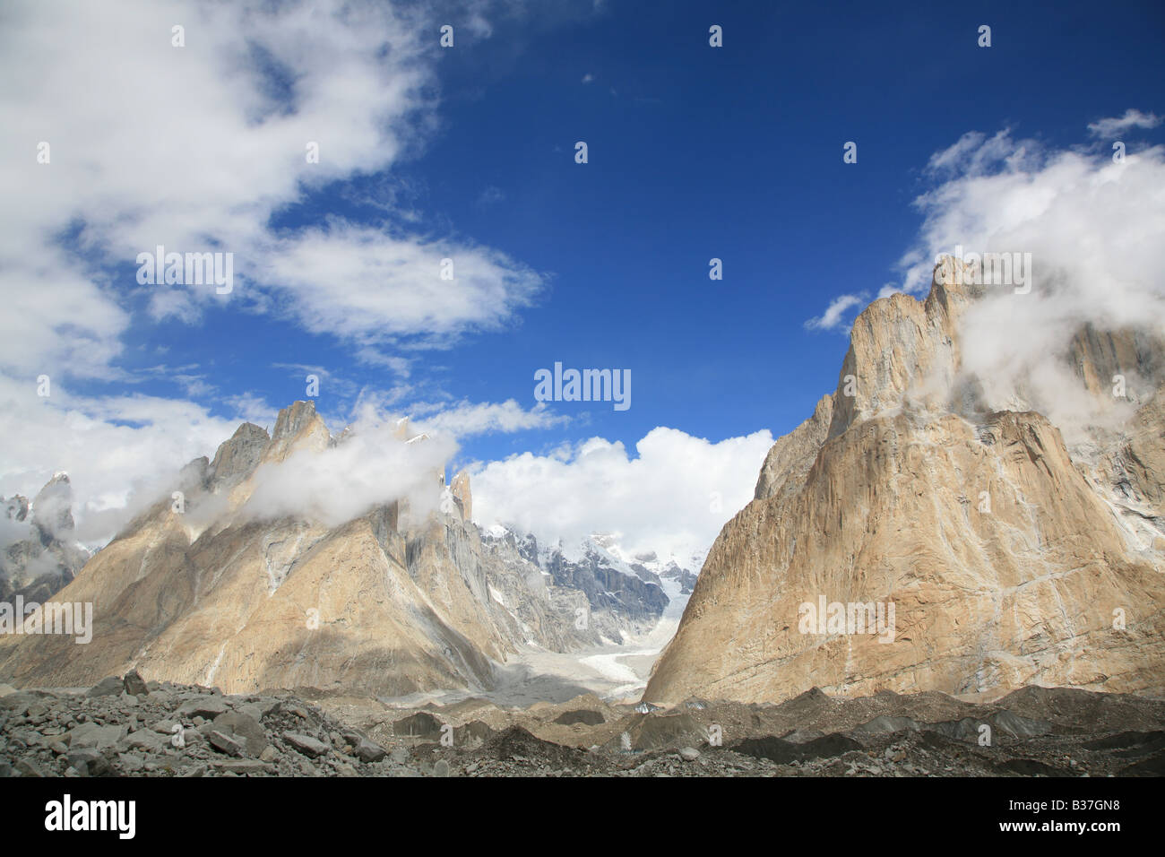 Trango Towers and Cathedral Tower from Baltoro Glacier, Karakoram ...