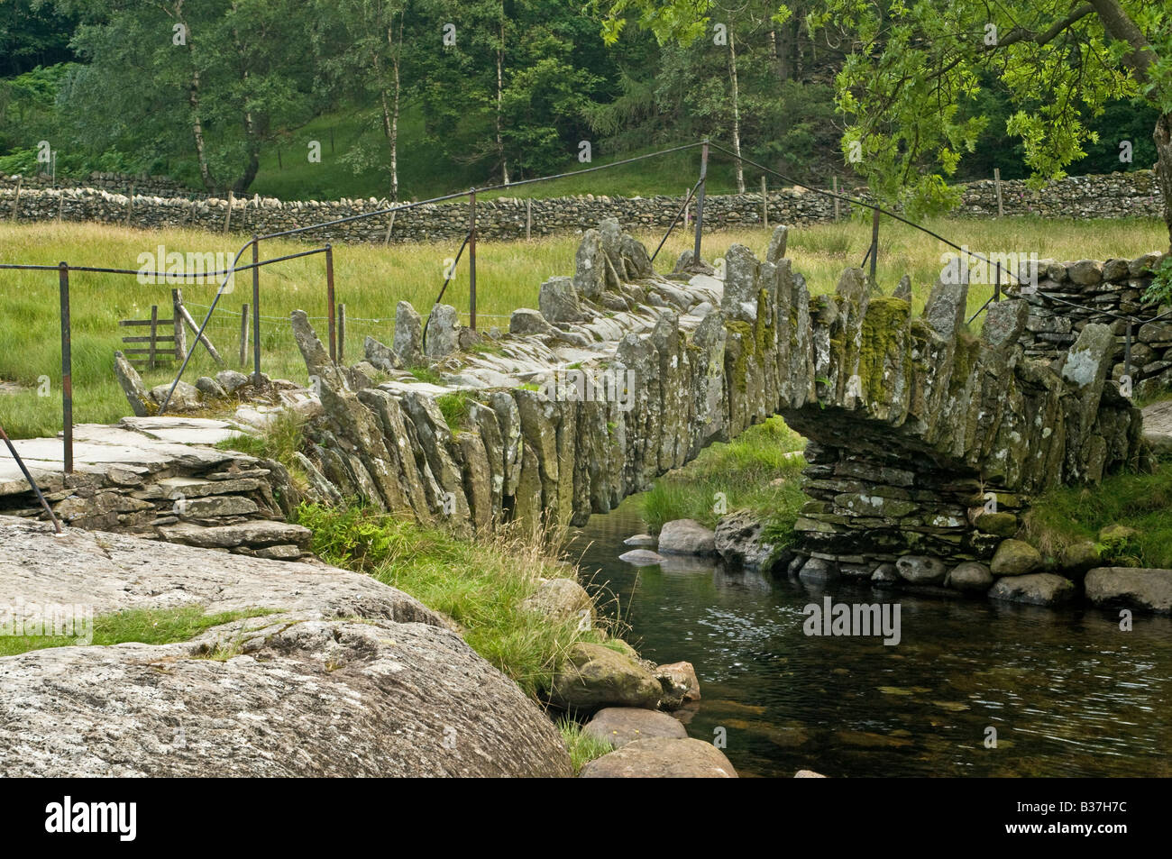 Shot of the whole of Slater's Bridge, an old miners' bridge in the Lake ...