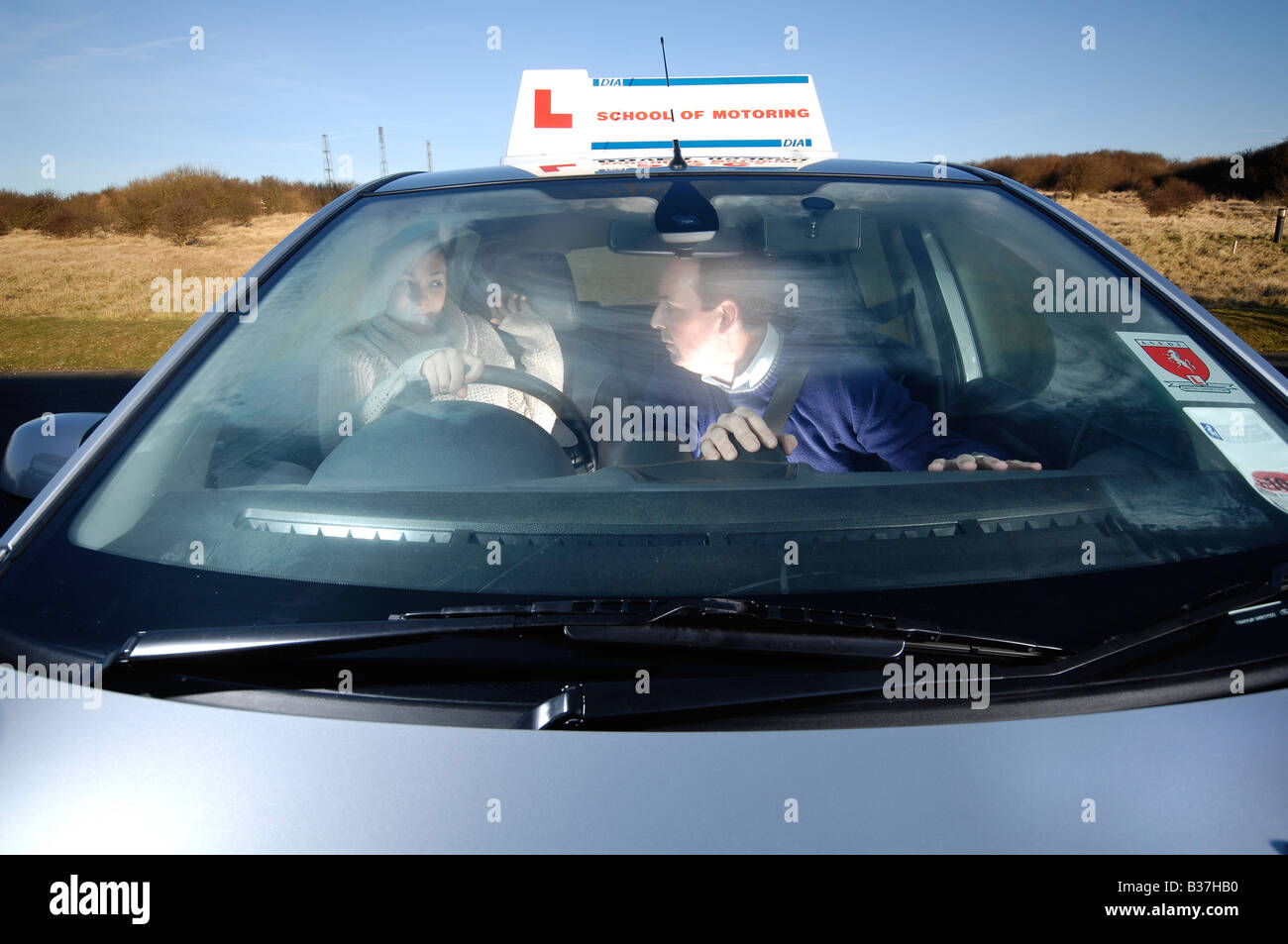Scary driving instructor Stock Photo - Alamy