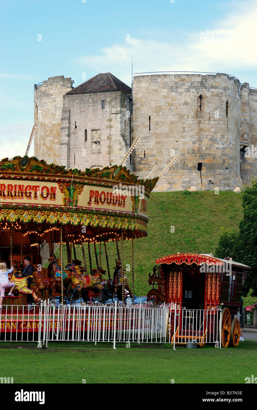 carousel and York castle Stock Photo - Alamy