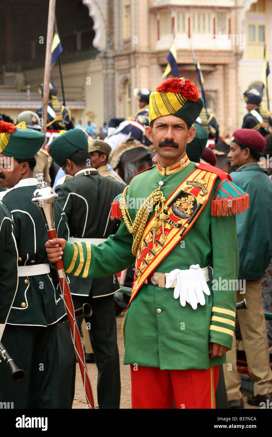 A police band leader in uniform at the beginning of the Dasara ...