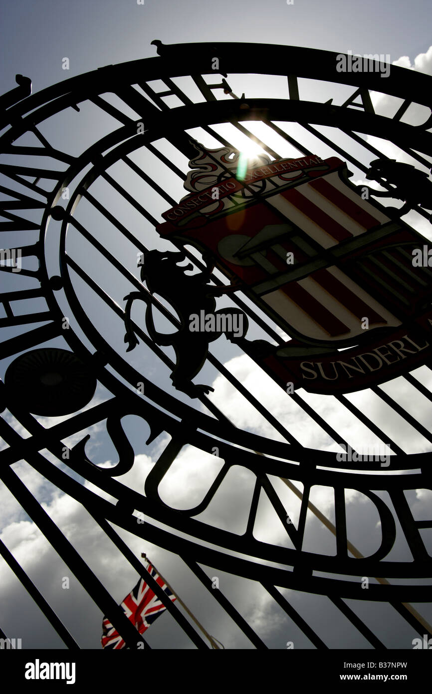 City of Sunderland, England. Silhouetted angled view of the metal gate ...