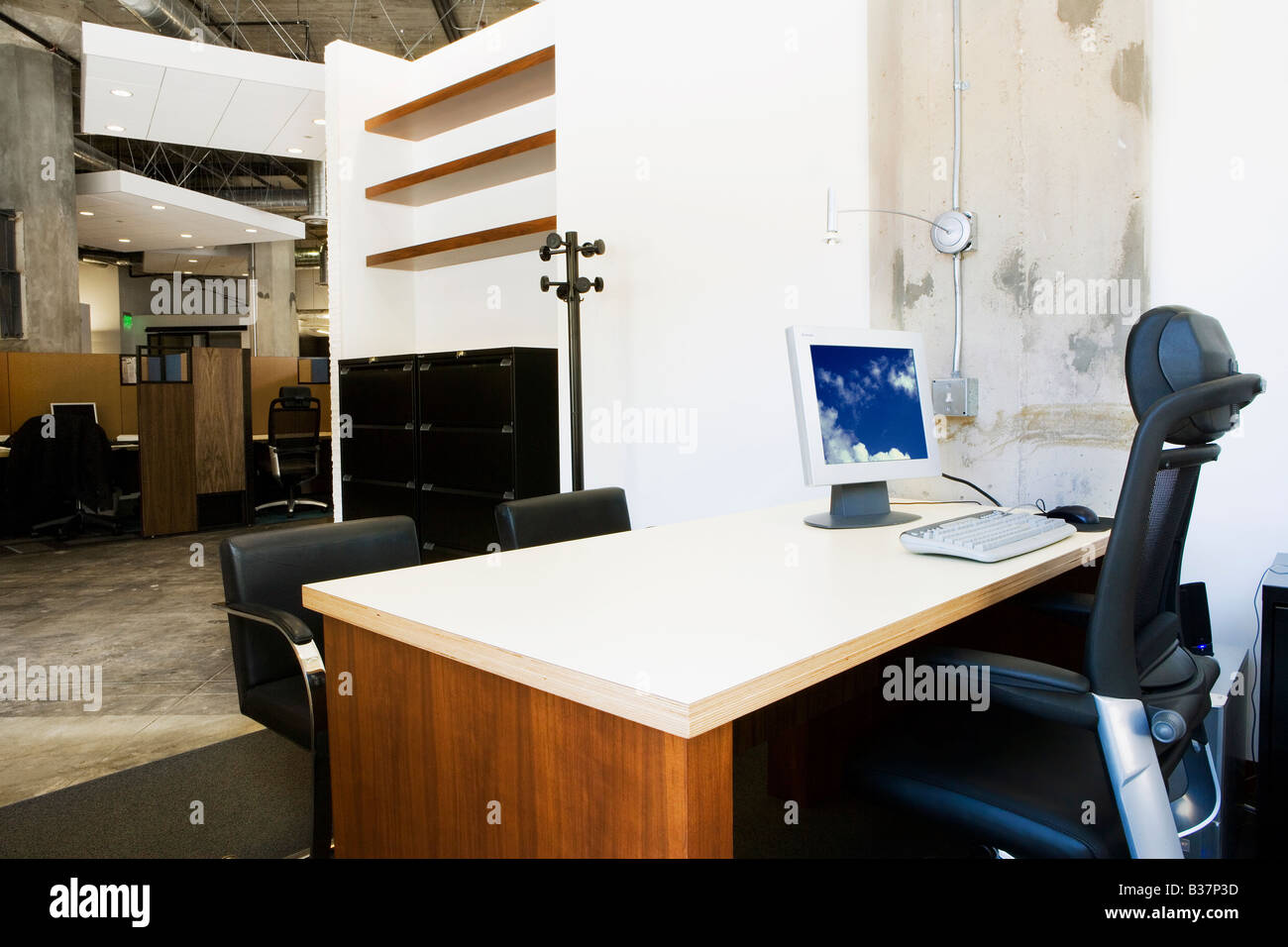 Interior of modern office with desktop computer Stock Photo - Alamy